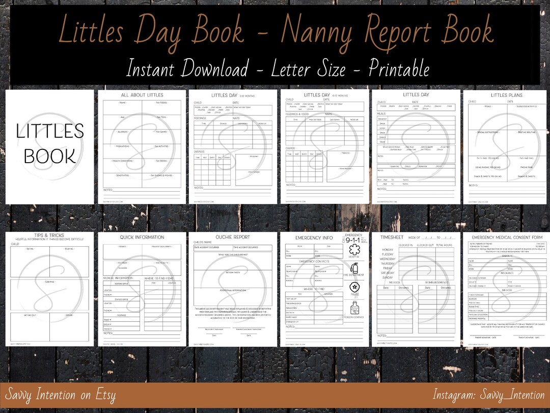 Littles Day Book - Nanny Bundle - Baby Report - Moms Log - Kids Info - Etsy