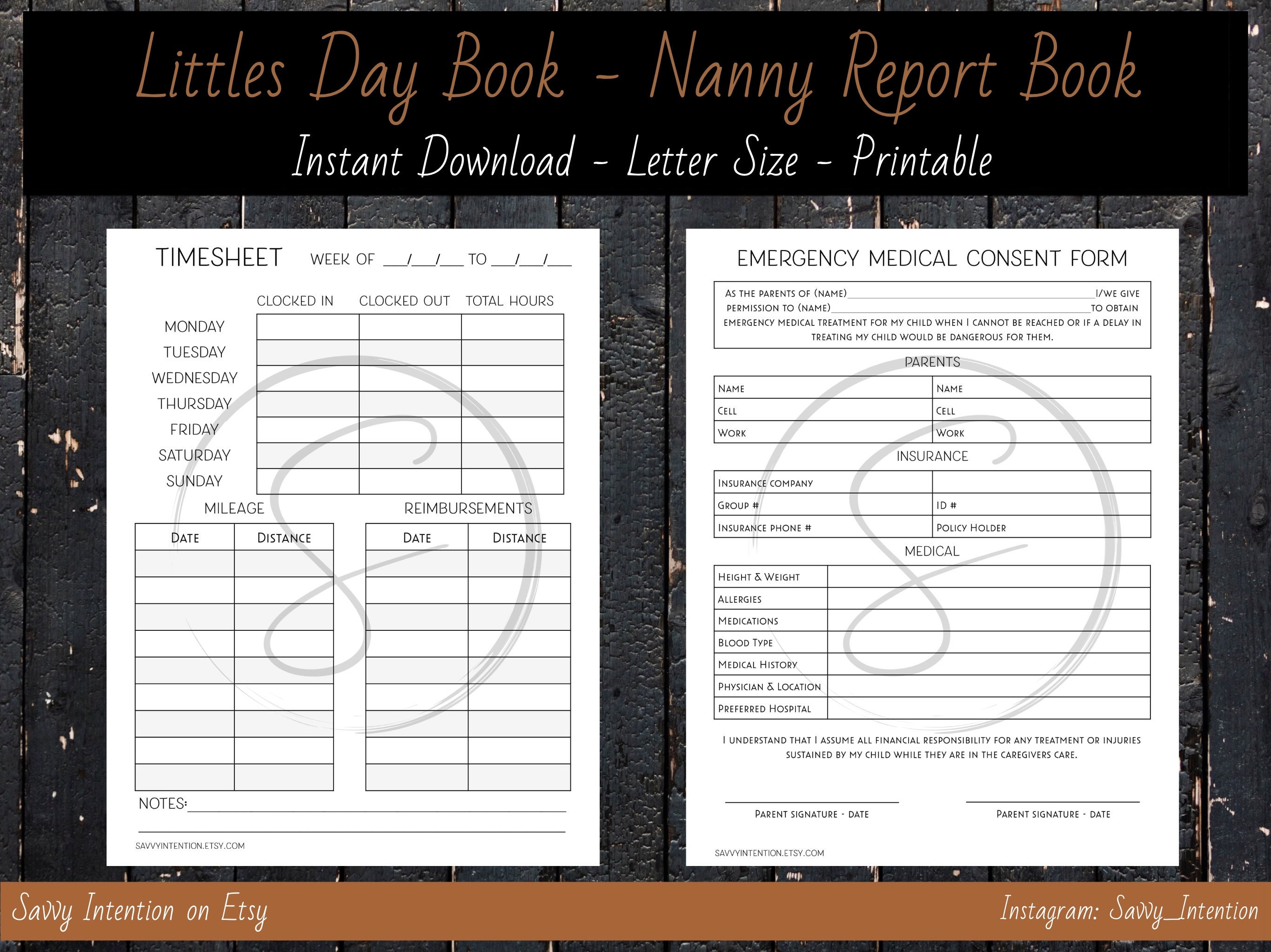 Littles Day Book - Nanny Bundle - Baby Report - Moms Log - Kids Info - Etsy