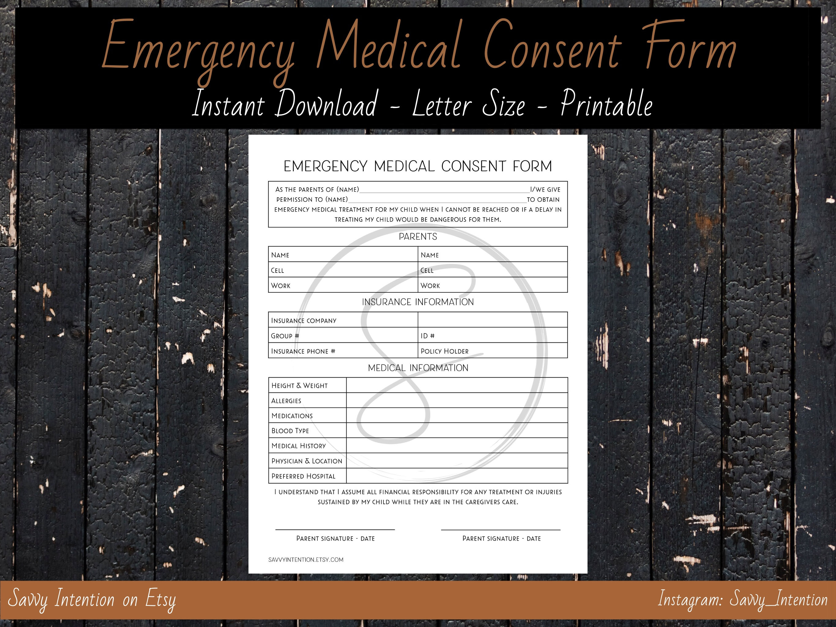 Emergency Medical Consent Form - Etsy