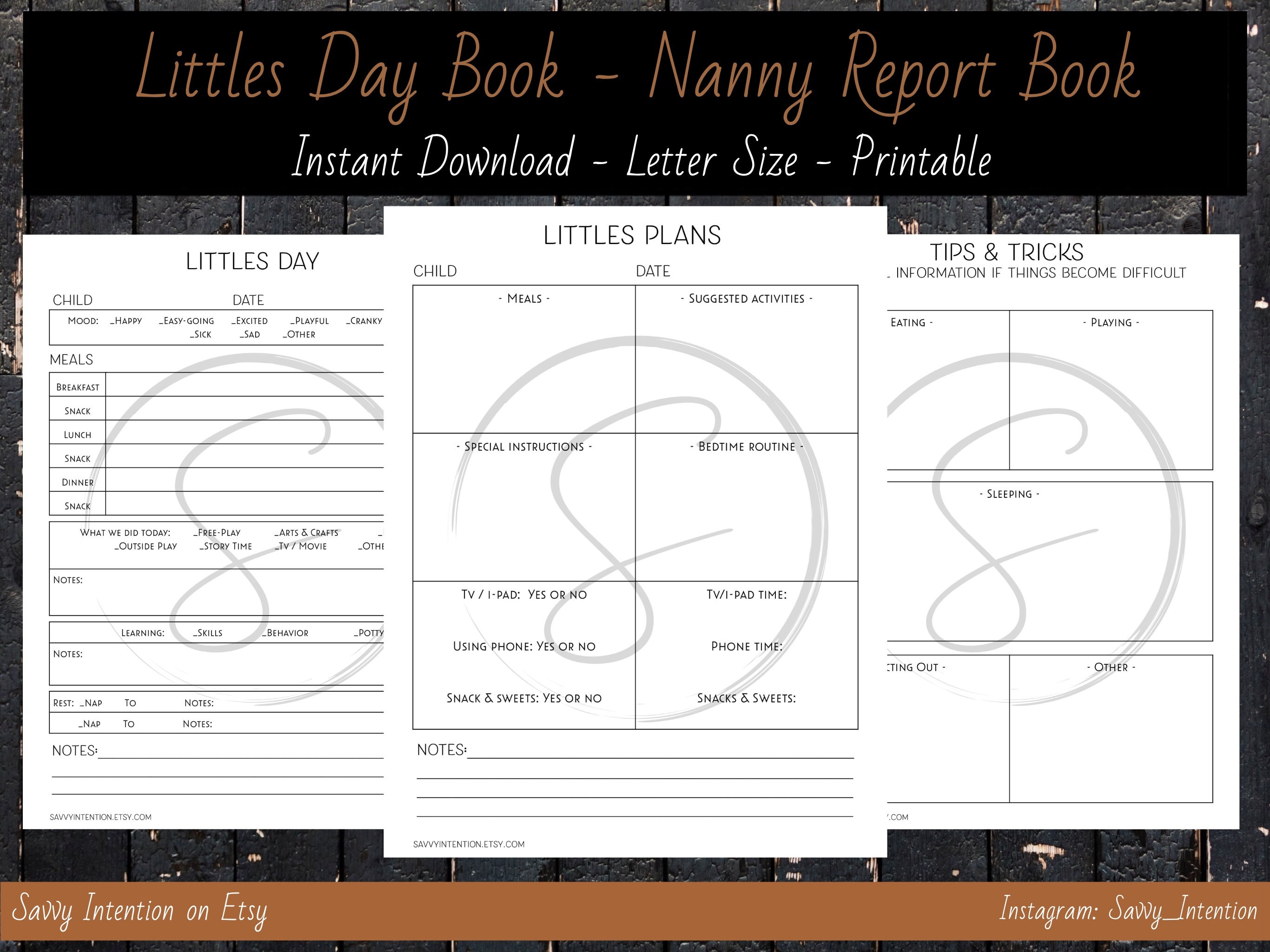 Littles Day Book - Nanny Bundle - Baby Report - Moms Log - Kids Info - Etsy