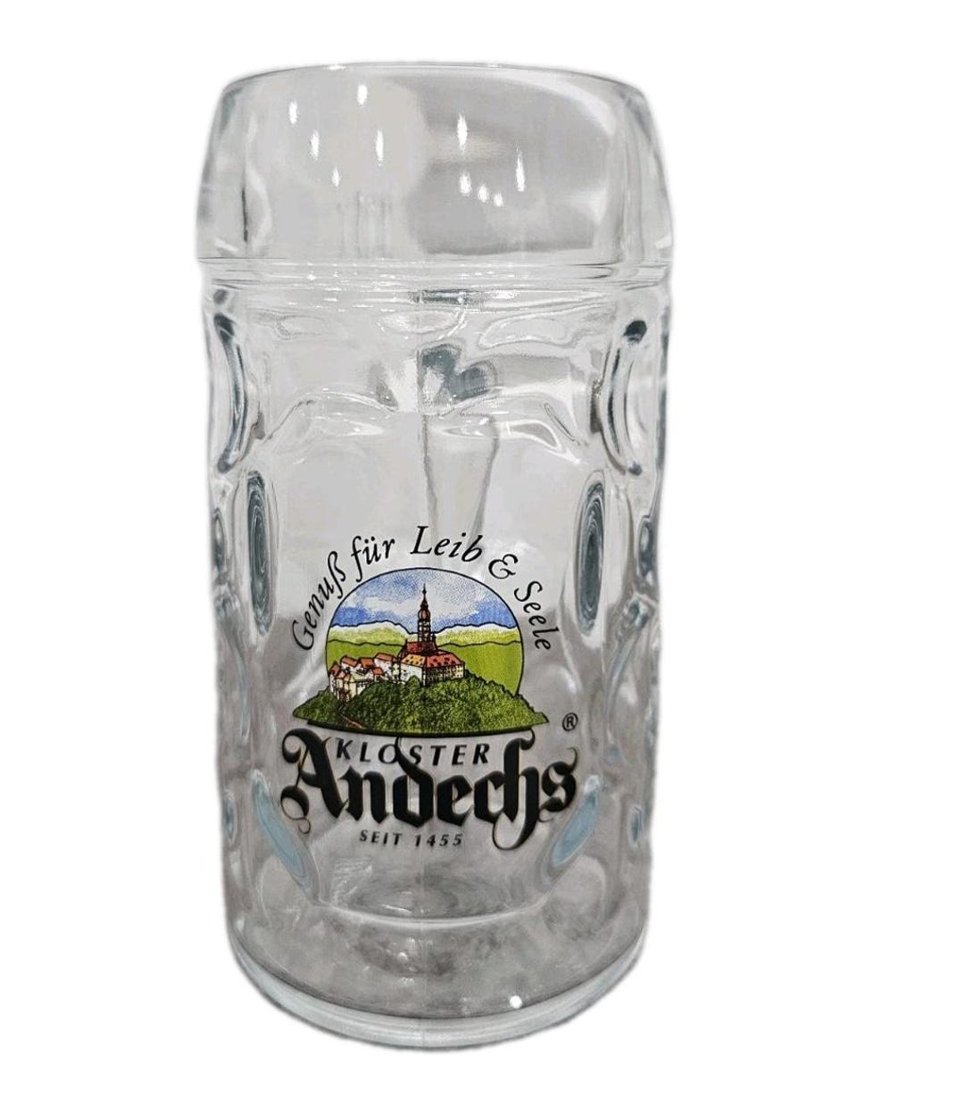 Vintage Andechs Heavy Glass German Stein Mug "genub Fur Leib & Seele" 0 ...