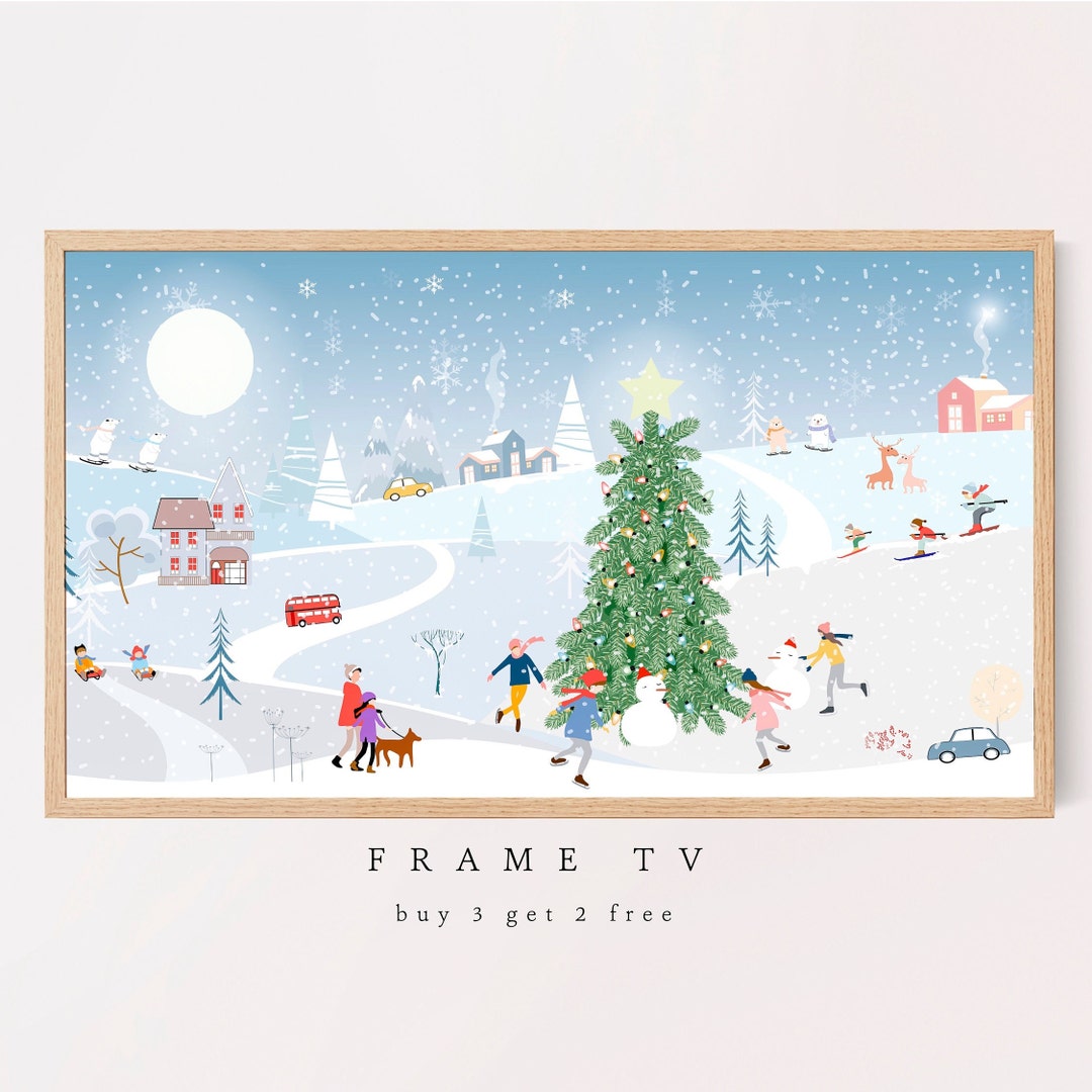 Samsung Frame TV, Christmas Village, Christmas Tree, Snowing, Ice ...