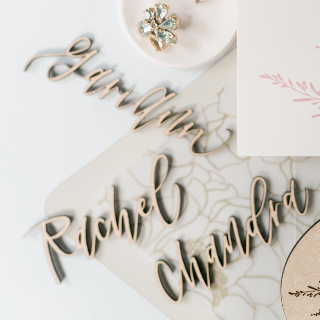 Laser Cut Engraved Calligraphy Place Cards, Personalized Name Tags ...