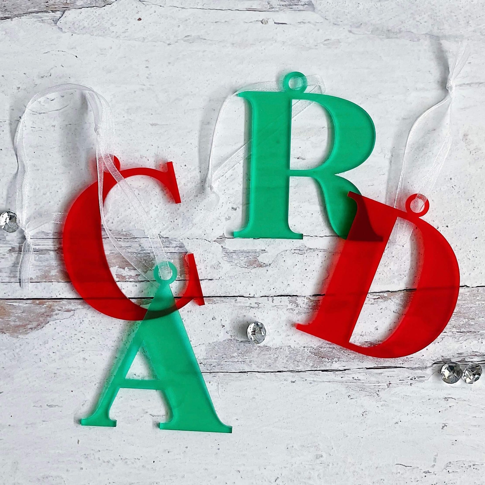 Monogram Stocking Tags Acrylic Initial Ornaments Christmas - Etsy