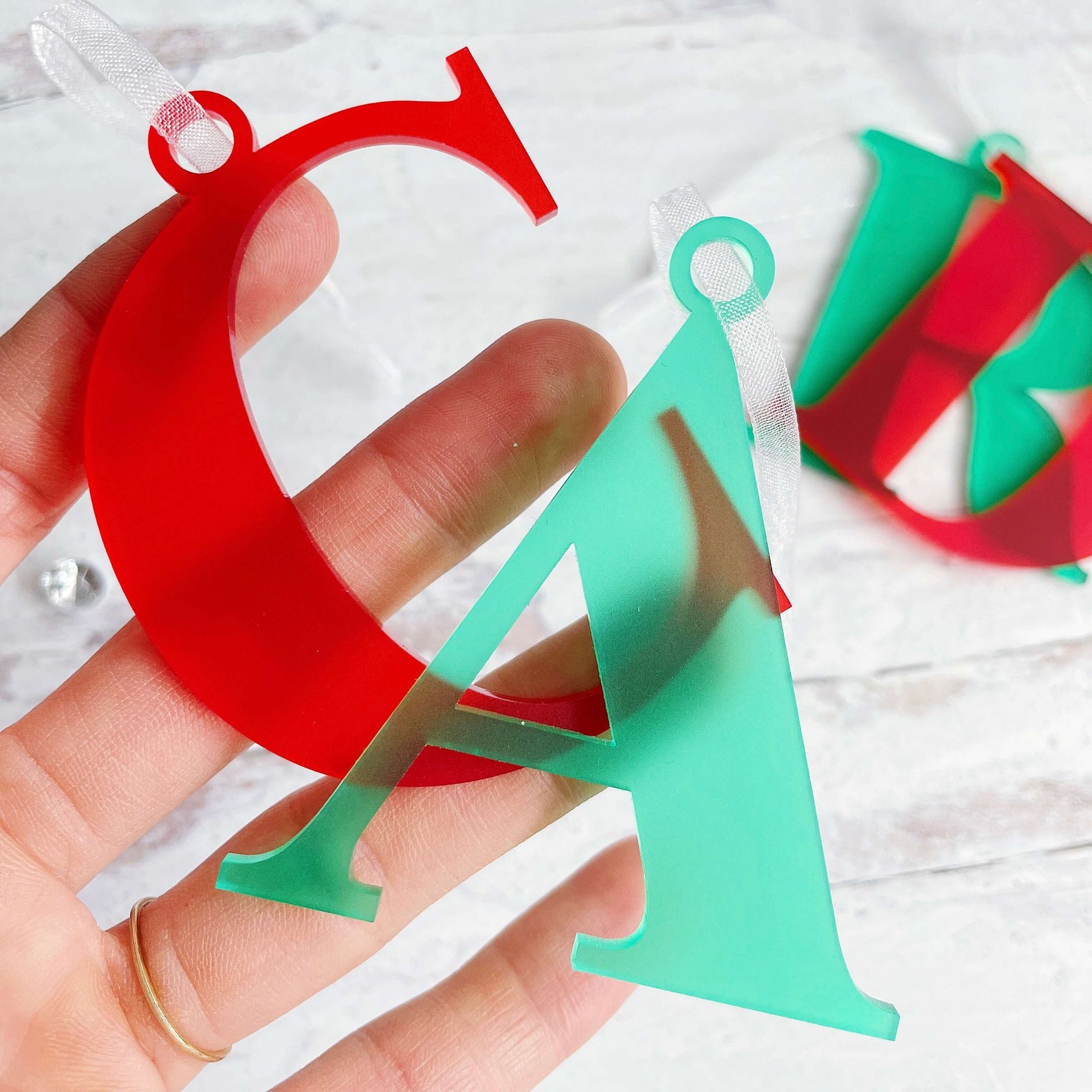 Monogram Stocking Tags Acrylic Initial Ornaments Christmas - Etsy