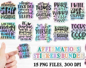 Affirmations Print and Cut Stickers Bundle, Mental Health Printable ...