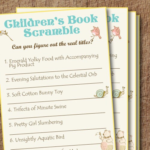 Storybook Baby Shower Children's Book Scramble Game - Etsy