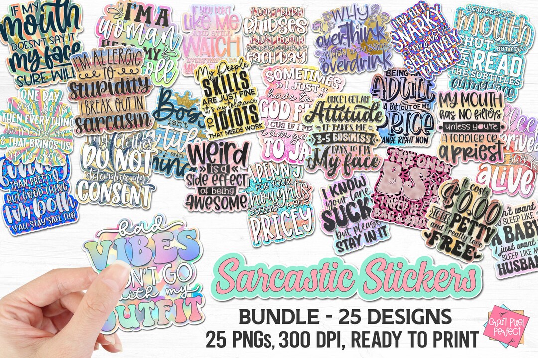 Printable Sarcastic Stickers Bundle, Funny Printable Stickers, Print ...