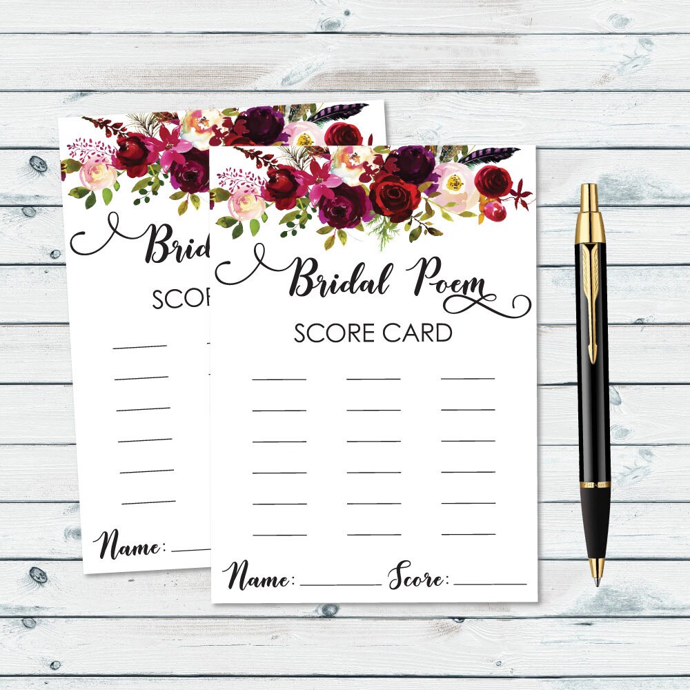 Bridal Poem Game, Bridal Shower Point Poem, Floral Bridal Shower Games ...