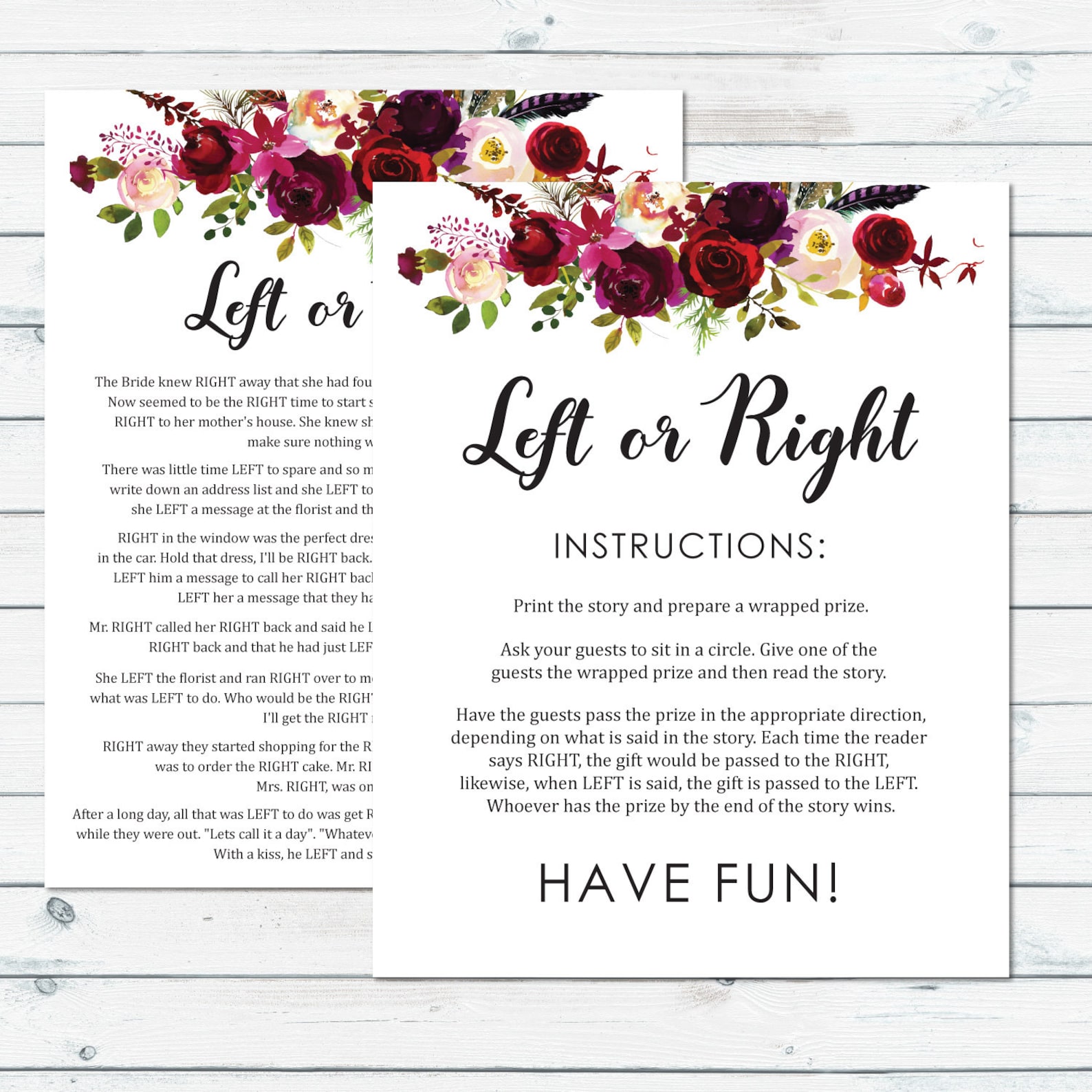 Left or Right Bridal Game, Bridal Shower Prize, Pass the Prize Game ...