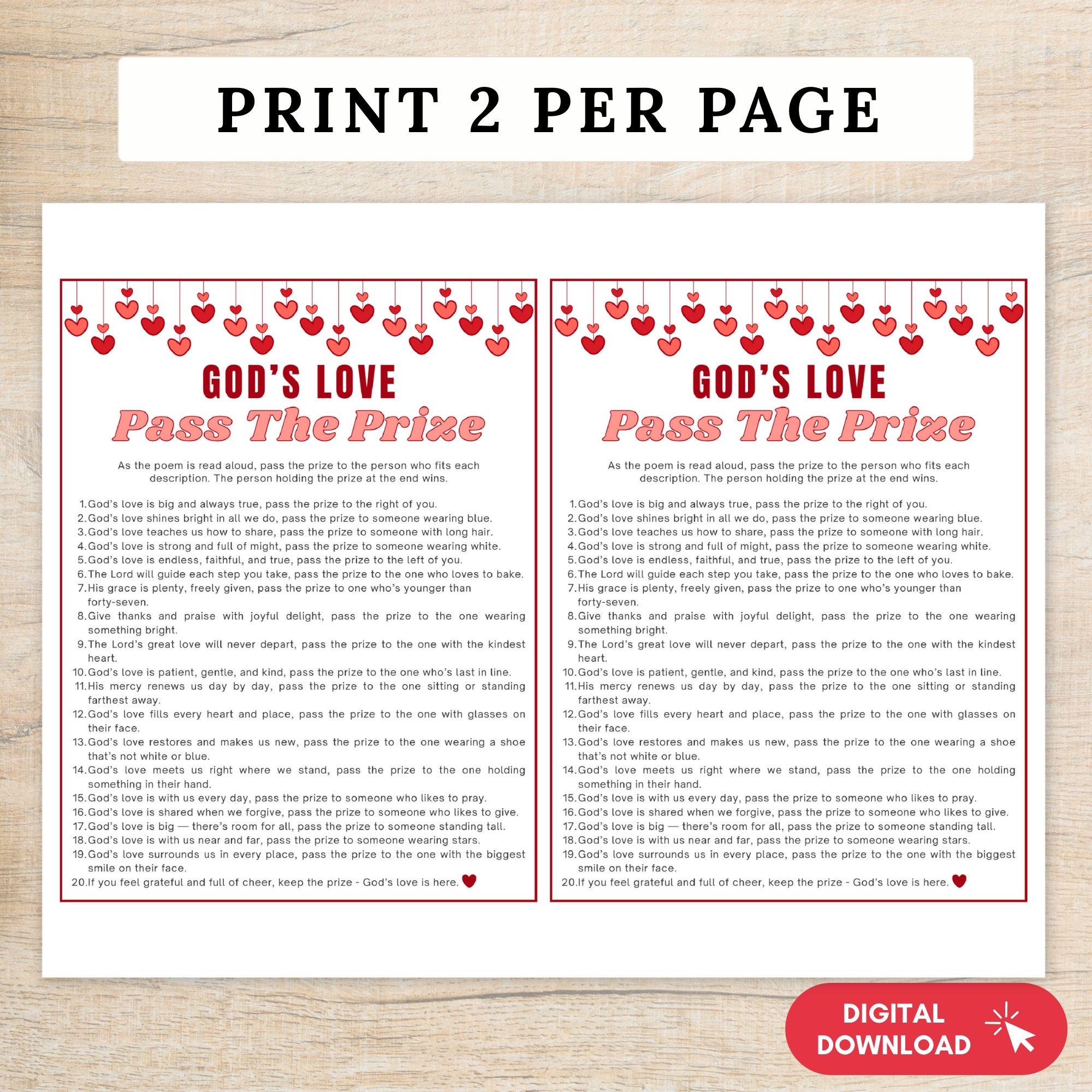 God’s Love Pass the Prize Game Printable | Christian Pass the Gift Game ...