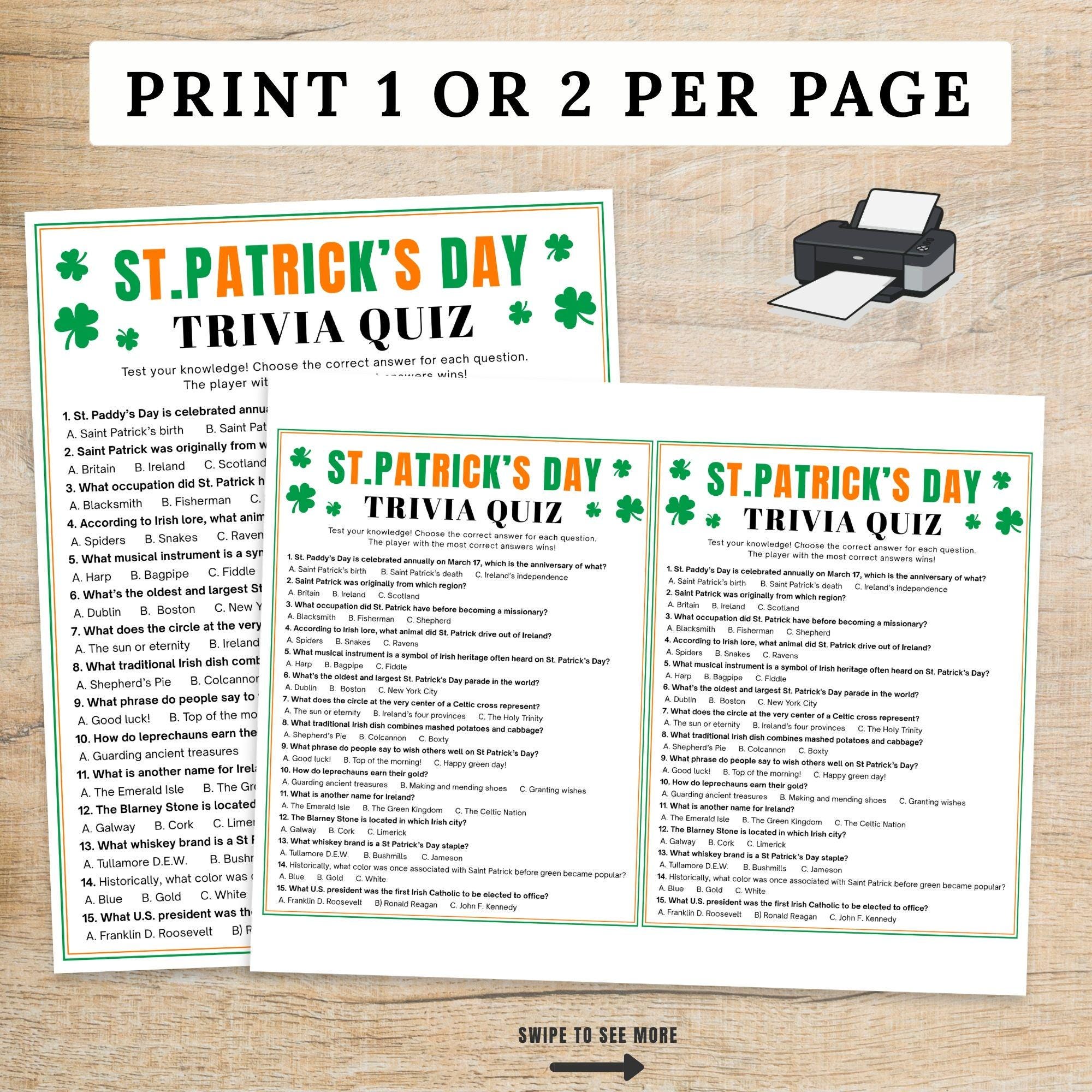 St Patricks Day Trivia Quiz Printable, Irish Party Game (digital ...