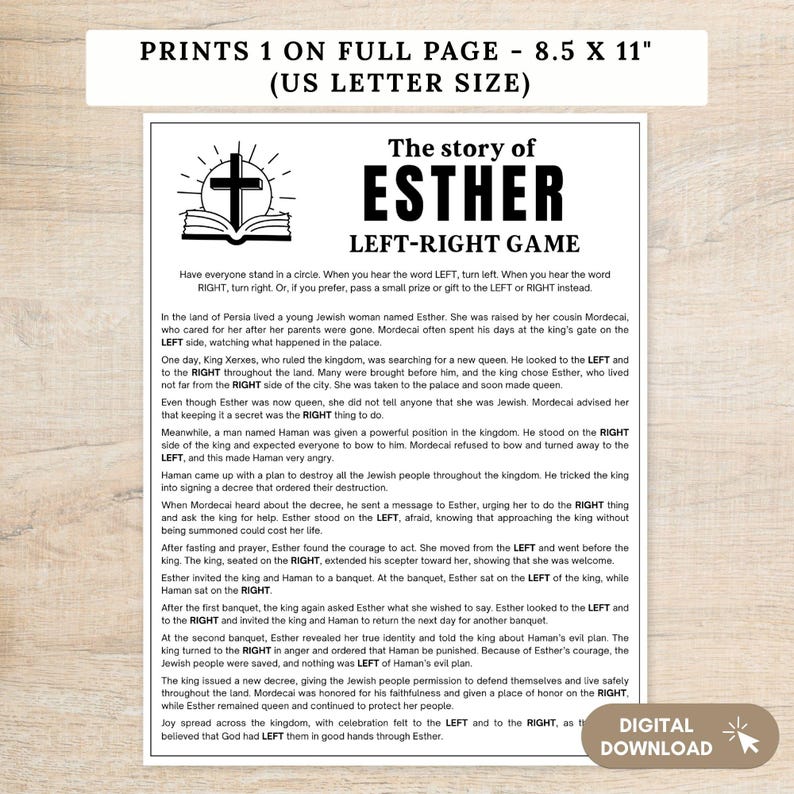 Bible Left Right Game, Story of Esther Bible Game, Christian Church ...