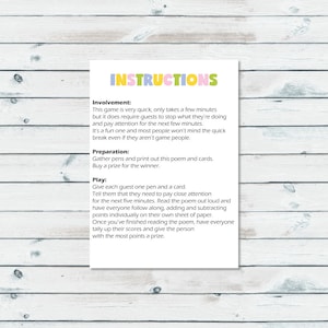 Baby Shower Points Poem Printable Game, Baby Shower Game, Neutral ...