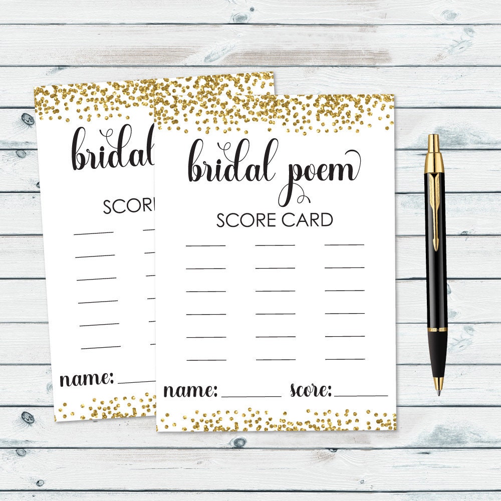 Bridal Poem Game, Bridal Shower Points Poem, Gold Confetti Bridal ...