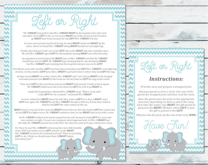 Left or Right Baby Shower Game Pass the Prize Baby Game Blue - Etsy