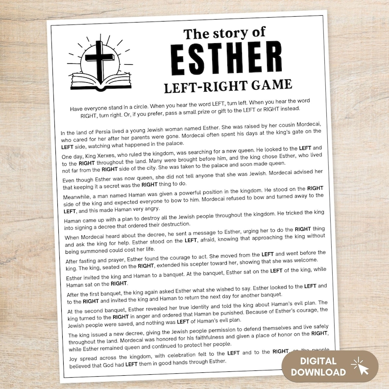 Bible Left Right Game, Story of Esther Bible Game, Christian Church ...