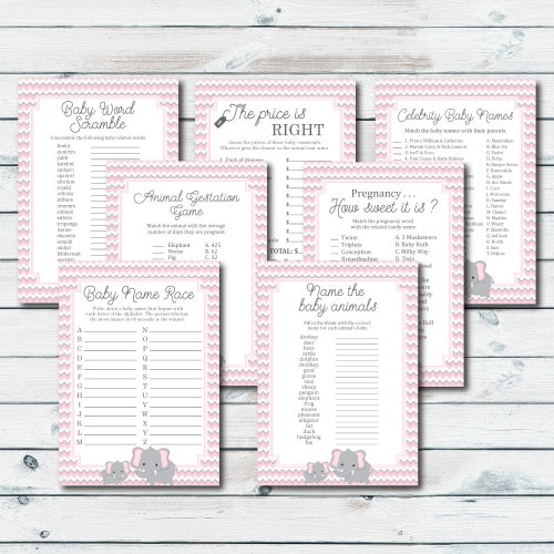Elephant Baby Shower Games Package in Pink and Gray Seven | Etsy