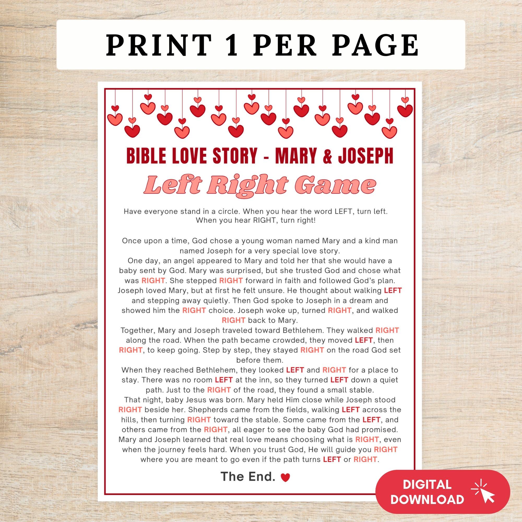 Bible Love Story Left Right Game for Kids, Christian Valentine Party ...