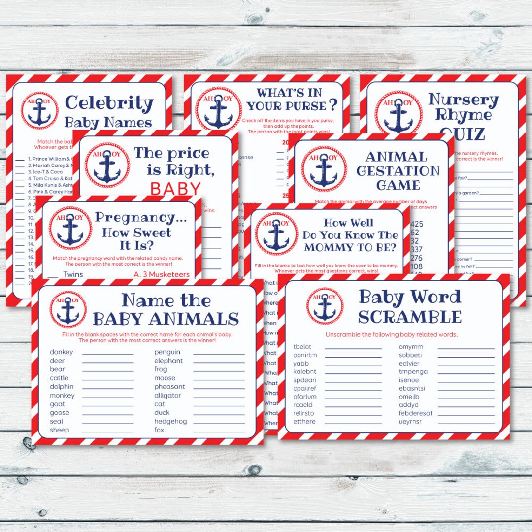 Nautical Baby Shower Games Package, Nautical Baby Shower Printable ...