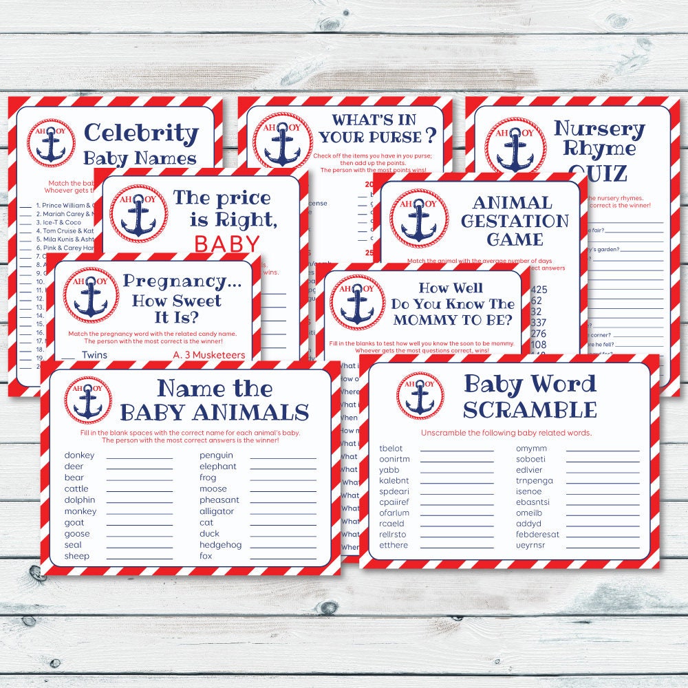 Nautical Baby Shower Games Package Nautical Baby Shower - Etsy