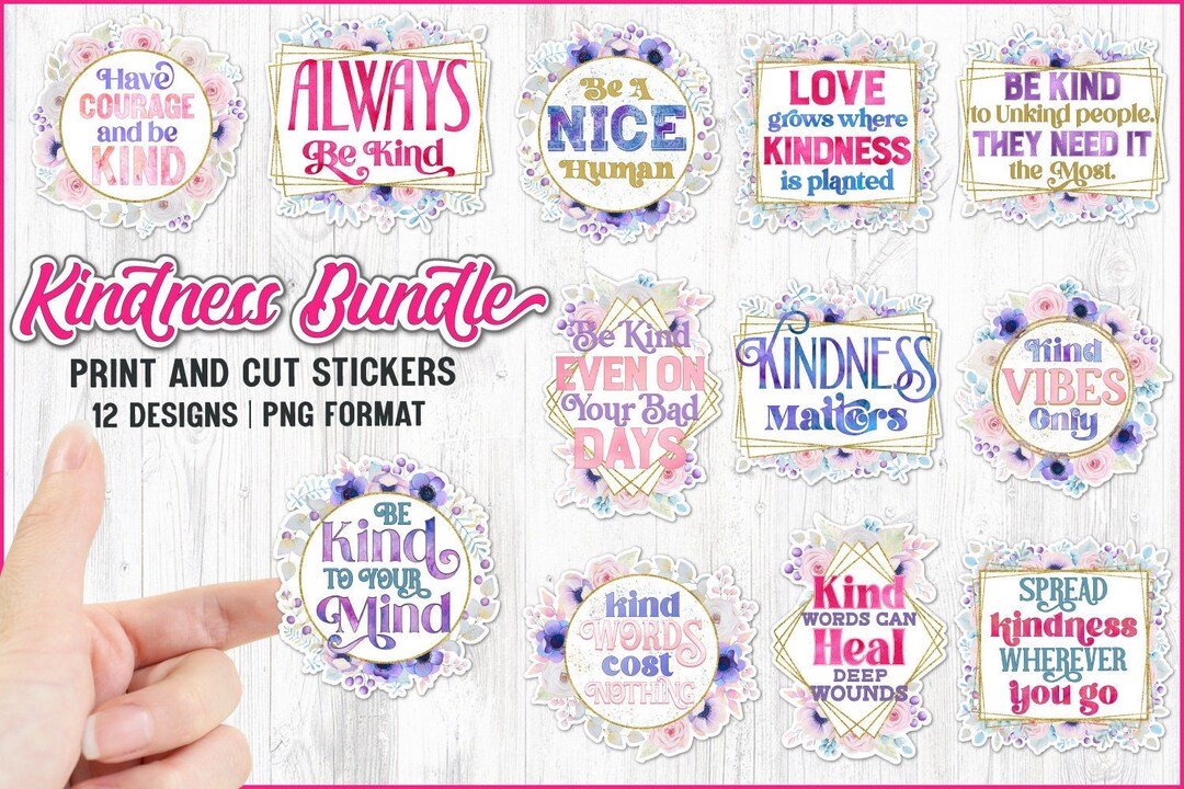 Kindess Stickers PNG Bundle, Printable Planner Stickers, Print and Cut ...