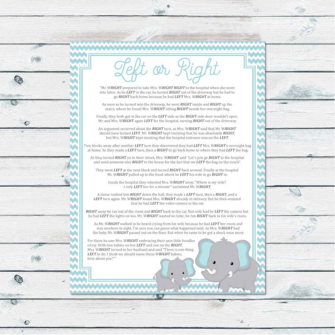 Left or Right Baby Shower Game Pass the Prize Baby Game Blue - Etsy