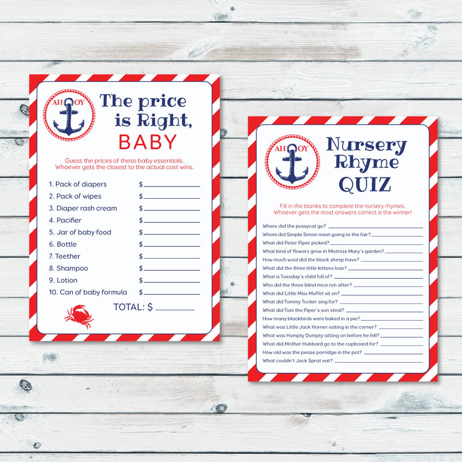 Nautical Baby Shower Games Package Nautical Baby Shower - Etsy