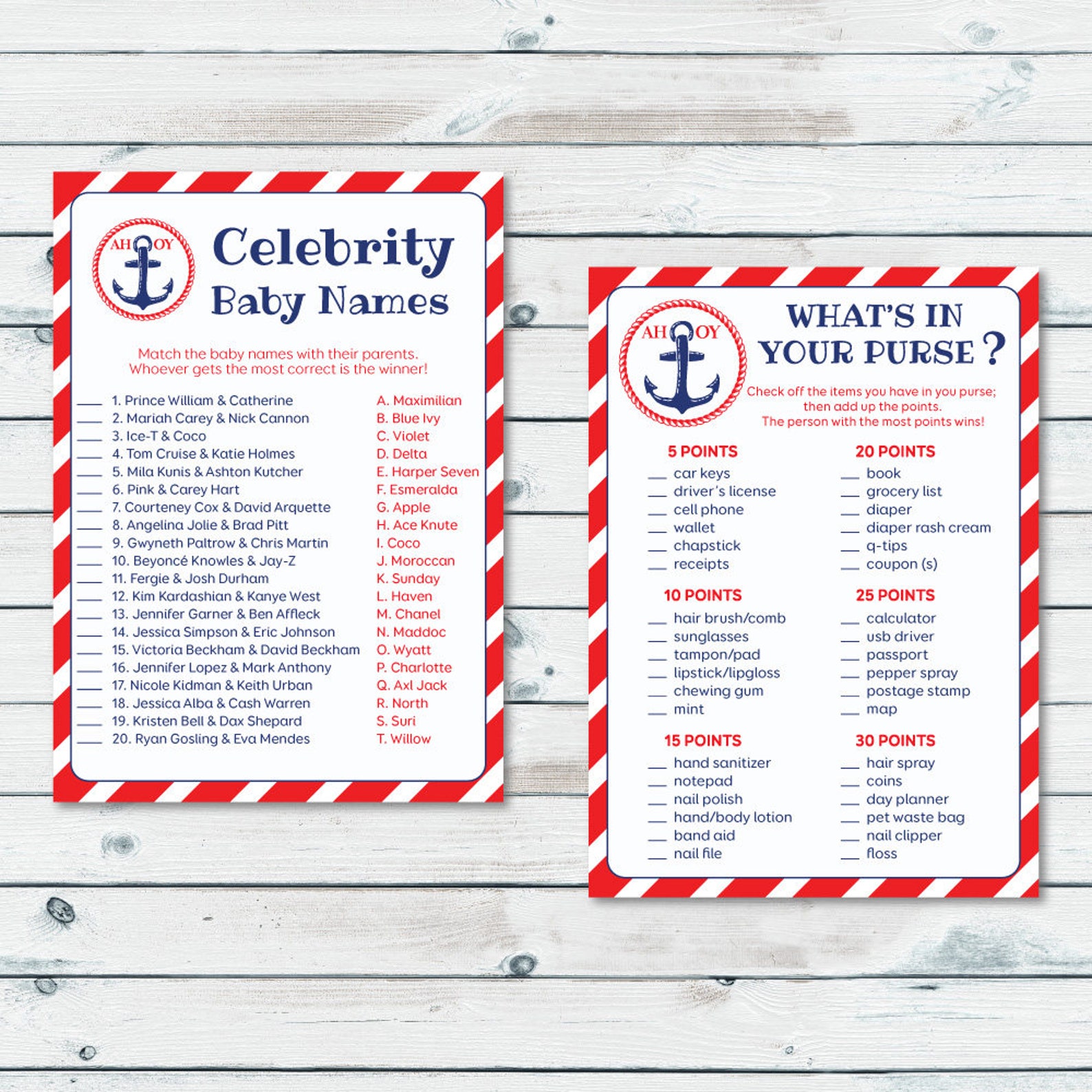 Nautical Baby Shower Games Package Nautical Baby Shower - Etsy