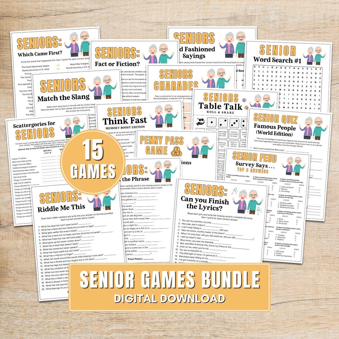 Printable Games for Seniors Bundle, Senior Activity Pack, Nursing Home ...