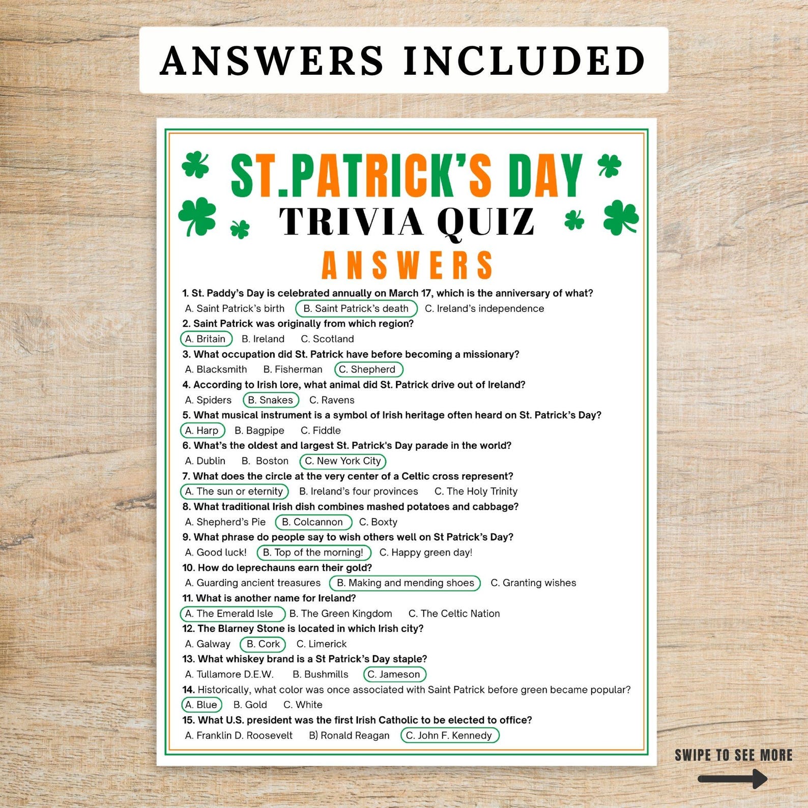 St Patricks Day Trivia Quiz Printable, Irish Party Game (digital ...