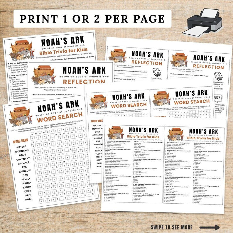 Noah’s Ark Bible Activities Set, Genesis Bible Story Printable Games ...