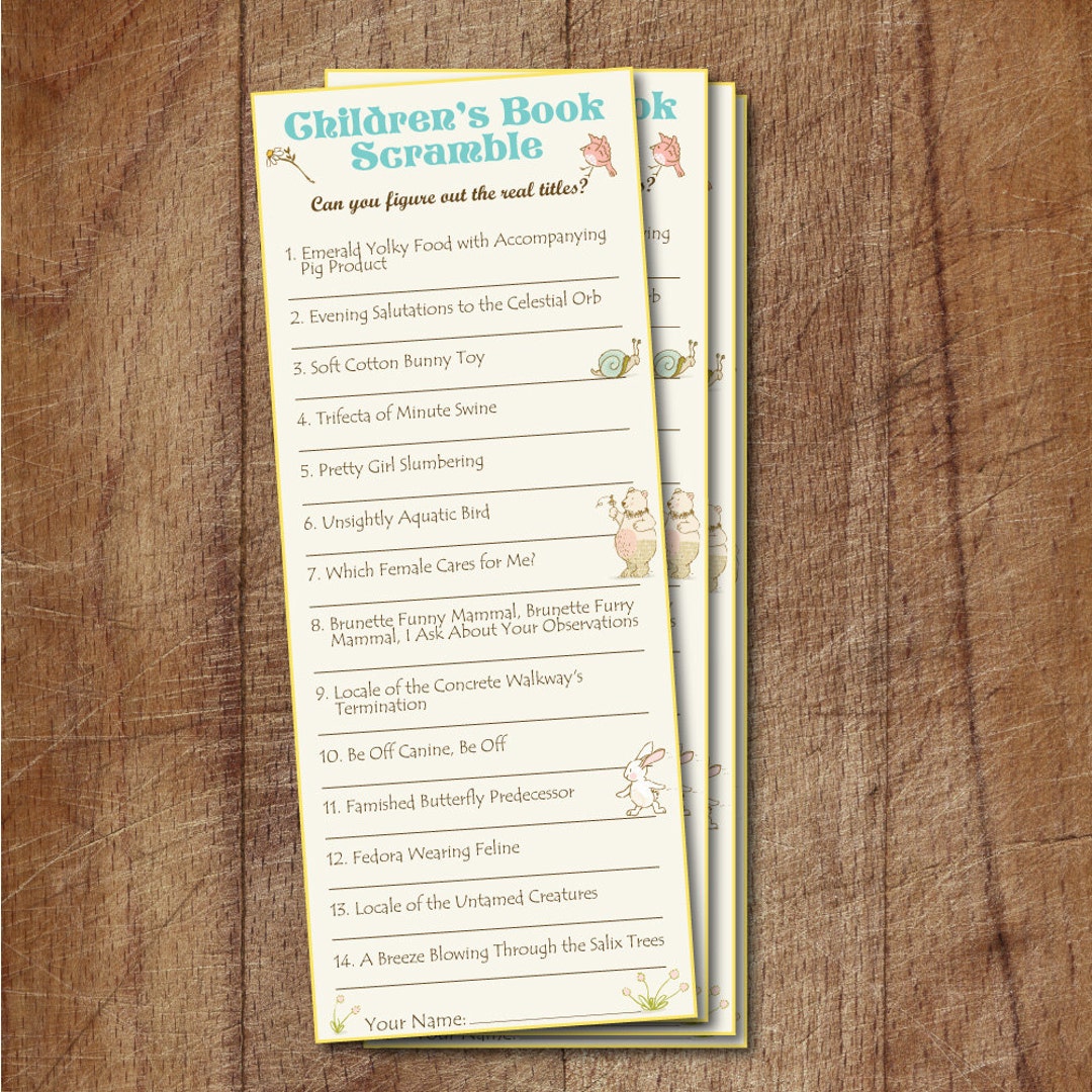 Storybook Baby Shower Children's Book Scramble Game, Printable ...