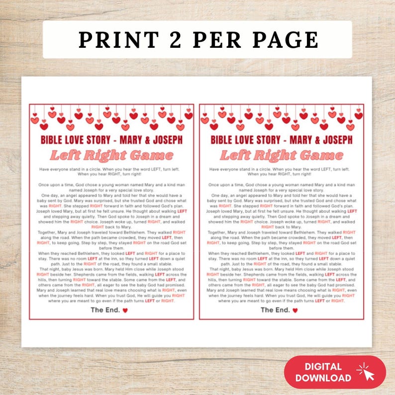 Bible Love Story Left Right Game for Kids, Christian Valentine Party ...