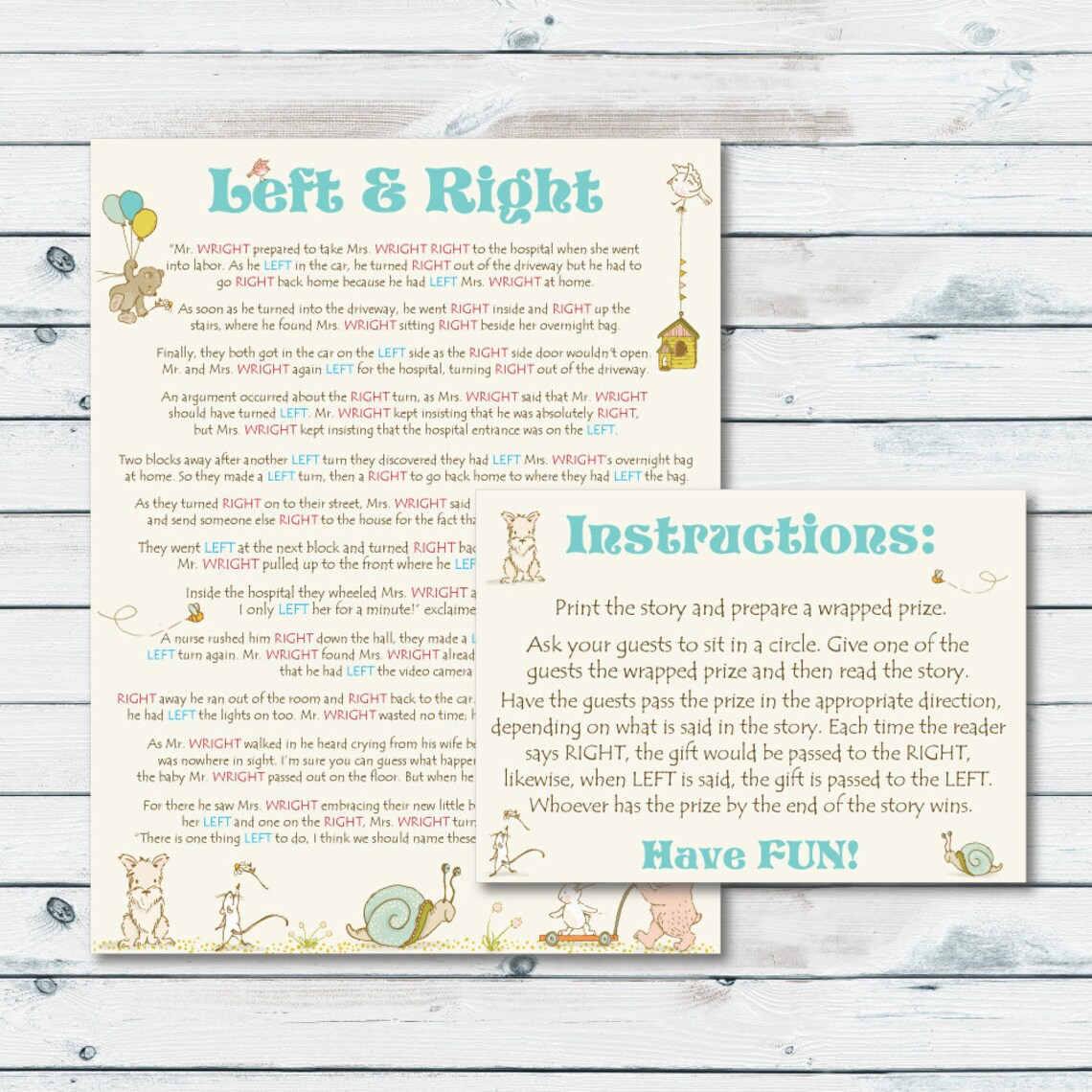 Left Right Baby Shower Game Printable, Left or Right Storybook Baby ...