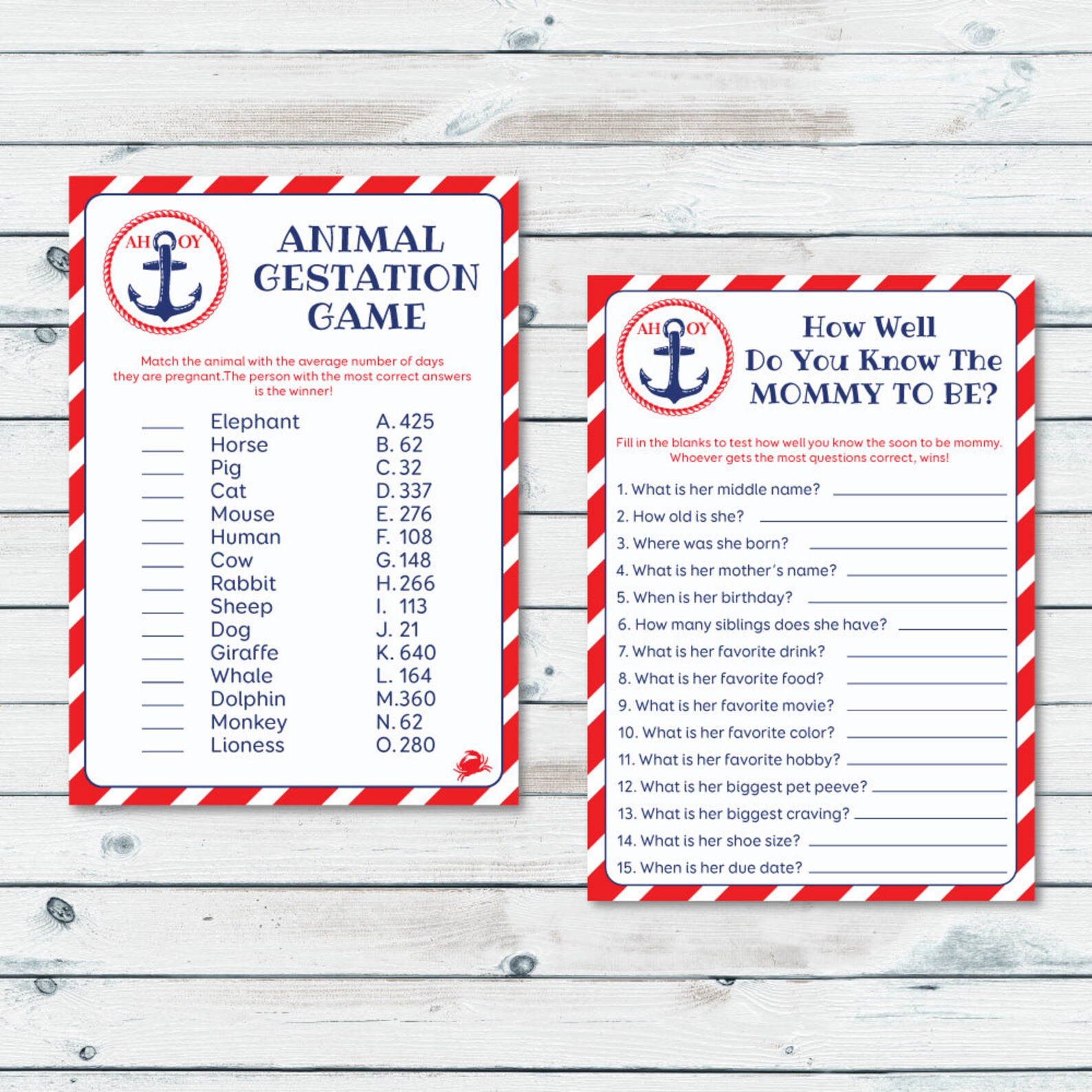 Nautical Baby Shower Games Package Nautical Baby Shower - Etsy