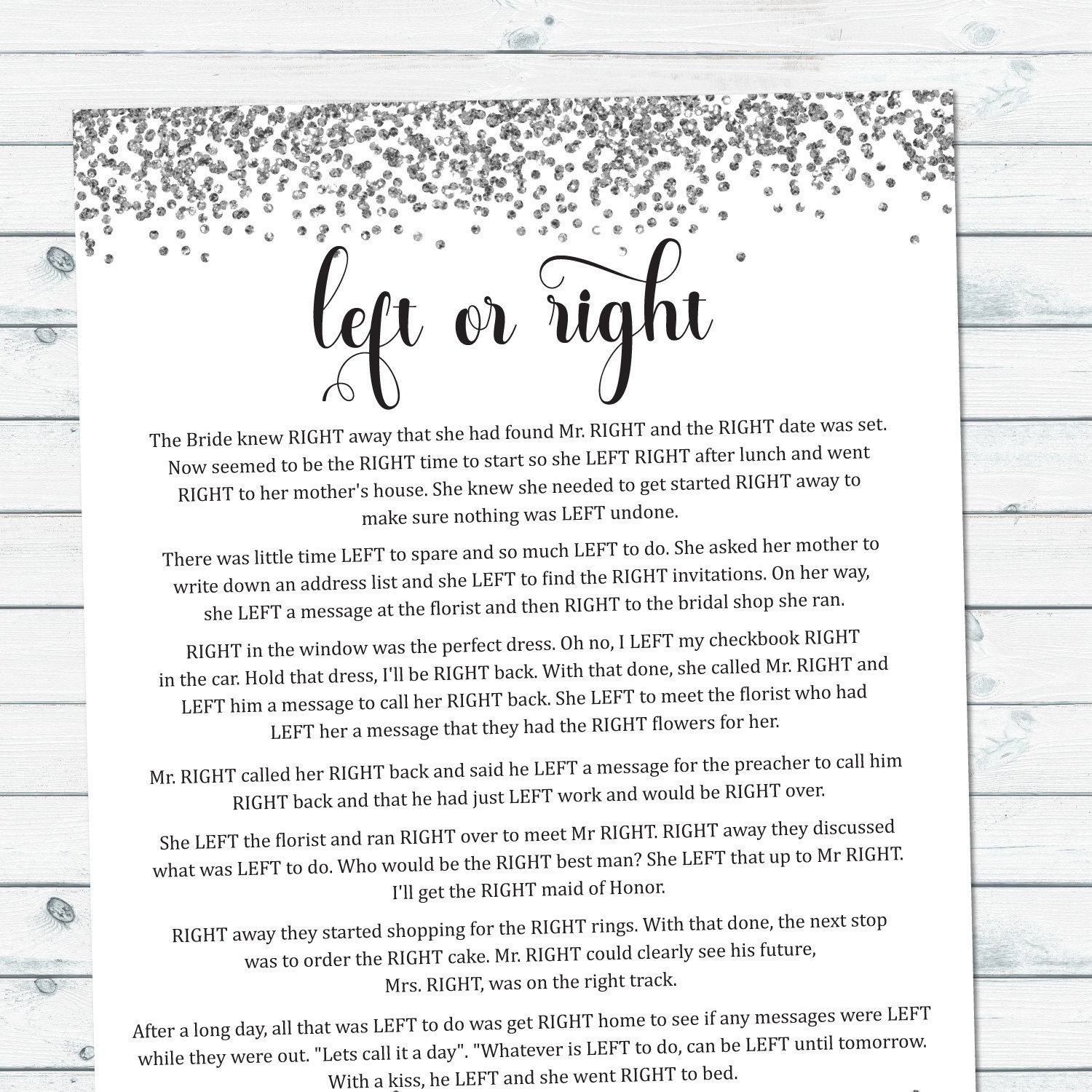 Left or Right Bridal Game Bridal Shower Prize Game Pass the - Etsy