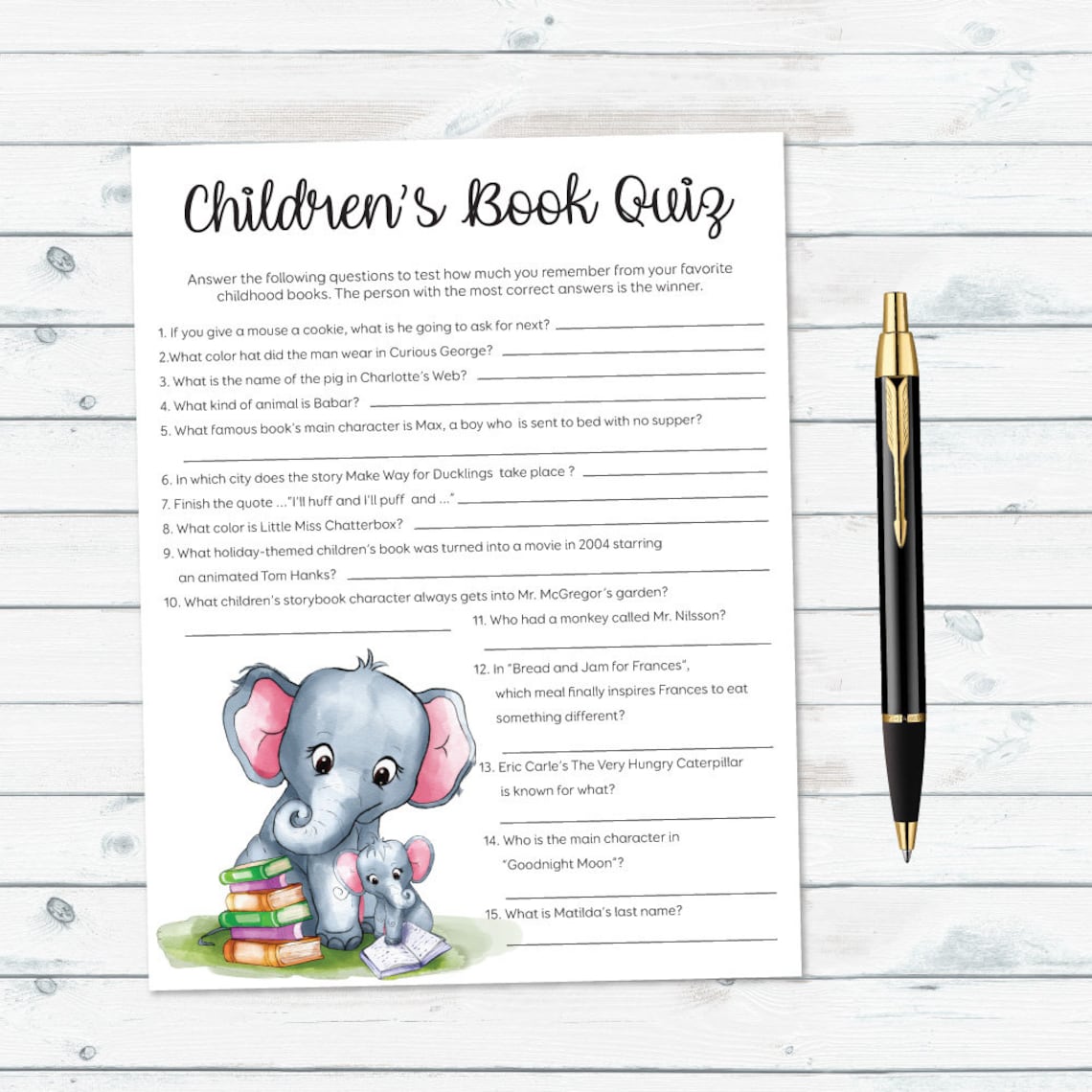 Childrens Book Quiz Storybook Baby Shower Book Theme Shower - Etsy