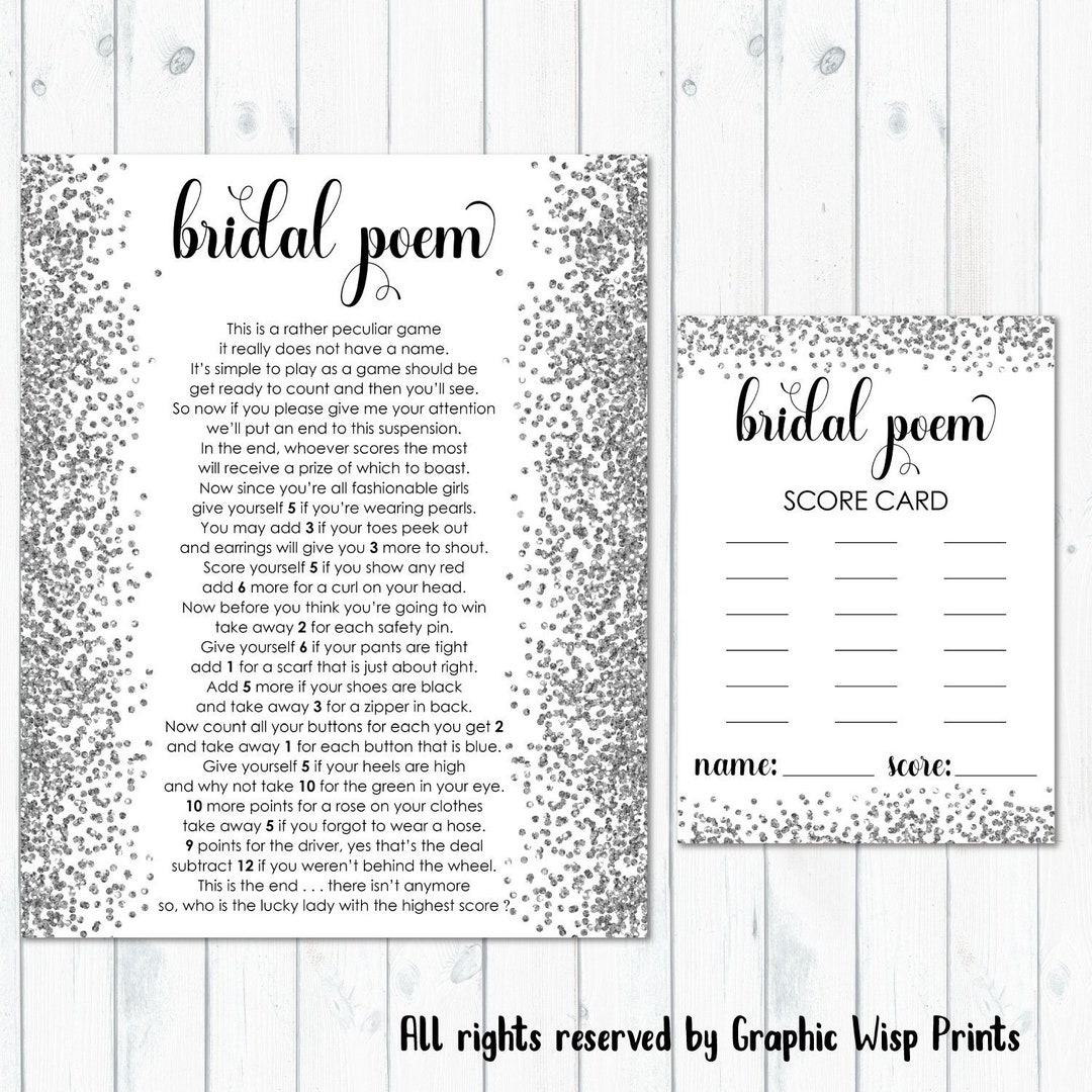 Bridal Shower Poem, Bridal Shower Prize, Bridal Poem Game, Poem Prize ...