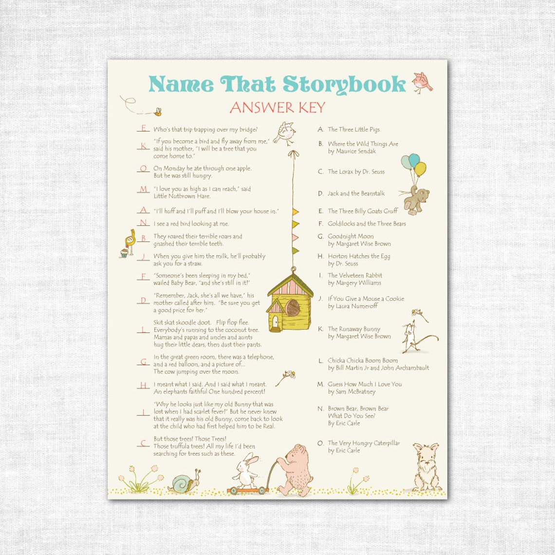 Storybook Baby Shower Name That Storybook Printable Game, Storybook ...