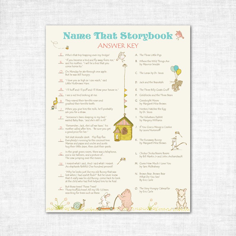Storybook Baby Shower Name That Storybook Printable Game, Storybook ...