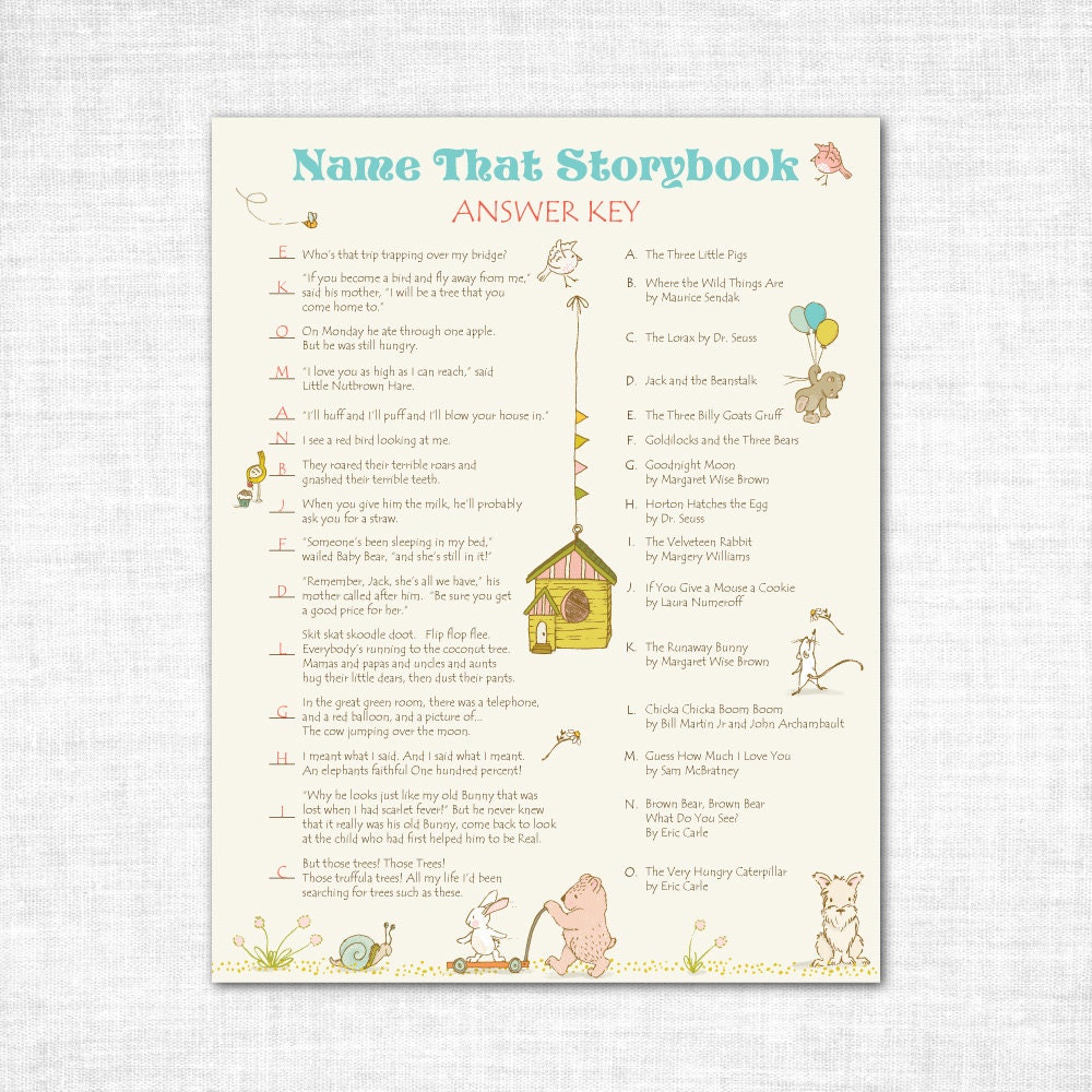Storybook Baby Shower Name That Storybook Printable Game, Storybook ...