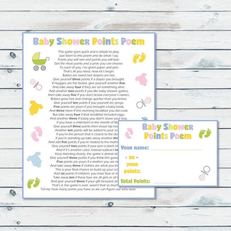 Baby Shower Points Poem Printable Game, Baby Shower Game, Neutral ...