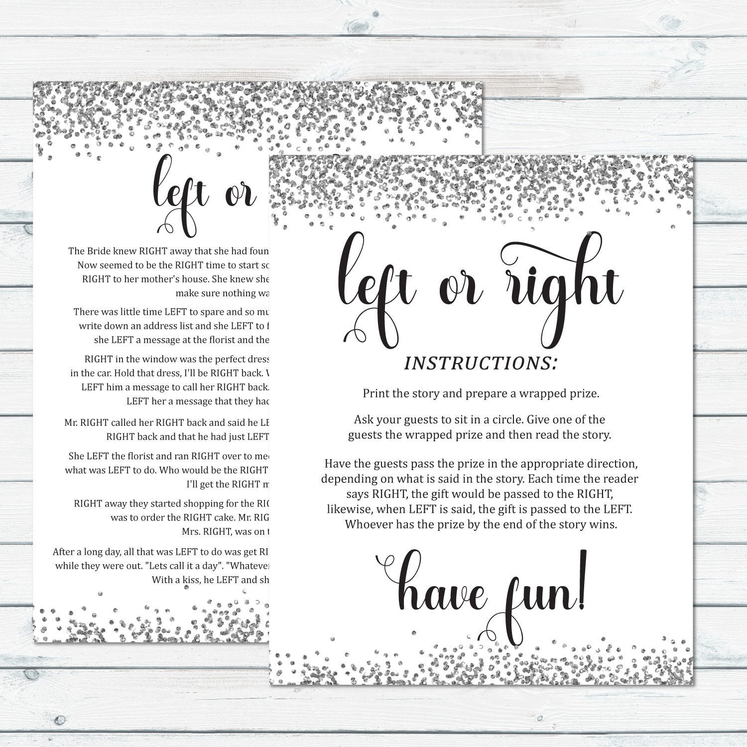 Left or Right Bridal Game Bridal Shower Prize Game Pass the | Etsy