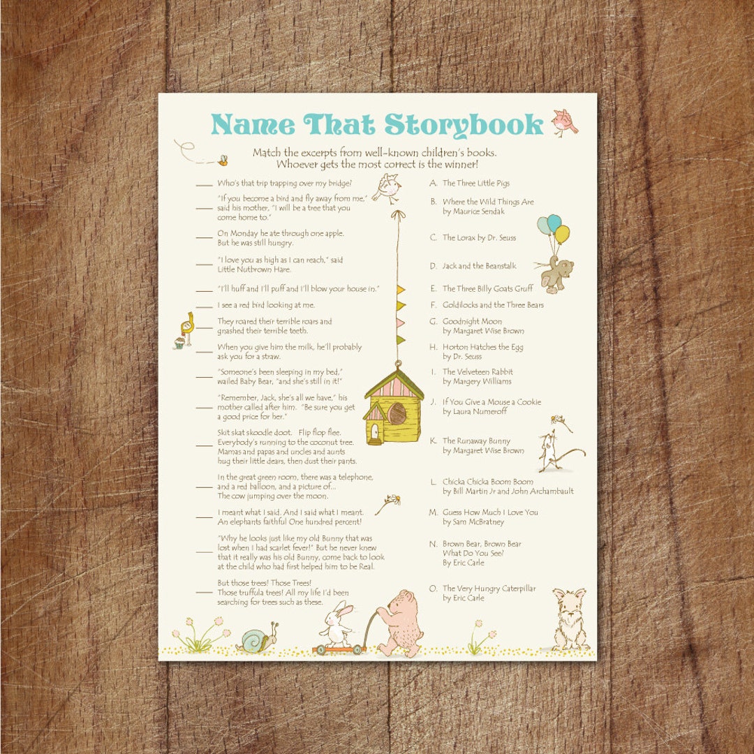 Storybook Baby Shower Name That Storybook Printable Game, Storybook ...
