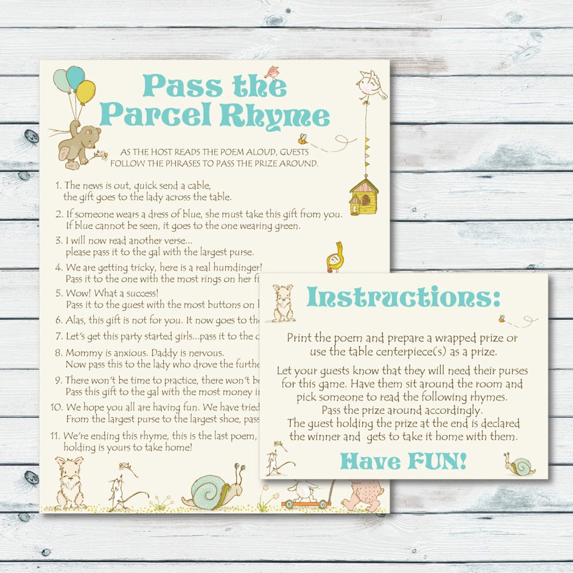 Pass the Parcel Rhyme Printable Pass the Prize Baby Shower - Etsy Canada