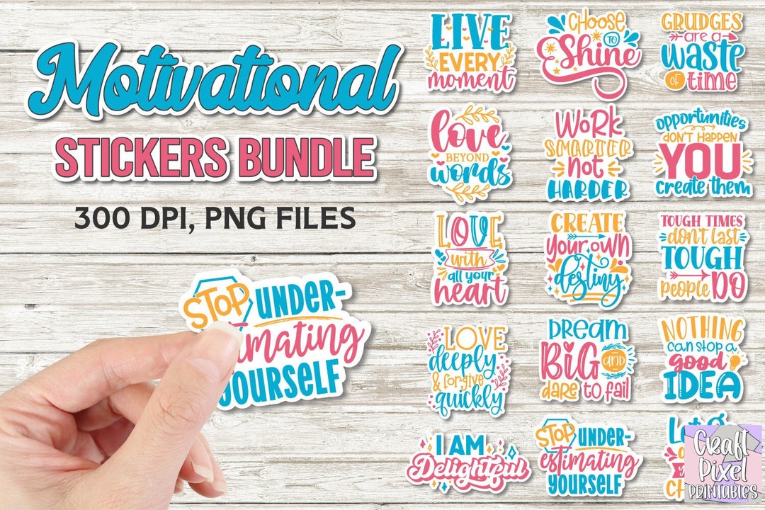 Motivational Stickers PNG Bundle, Print and Cut Stickers, Mental Health ...
