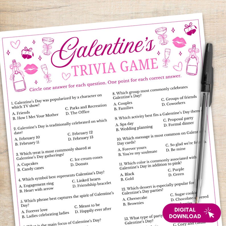 Galentine’s Day Trivia Game Printable | Girls Night Party Game ...