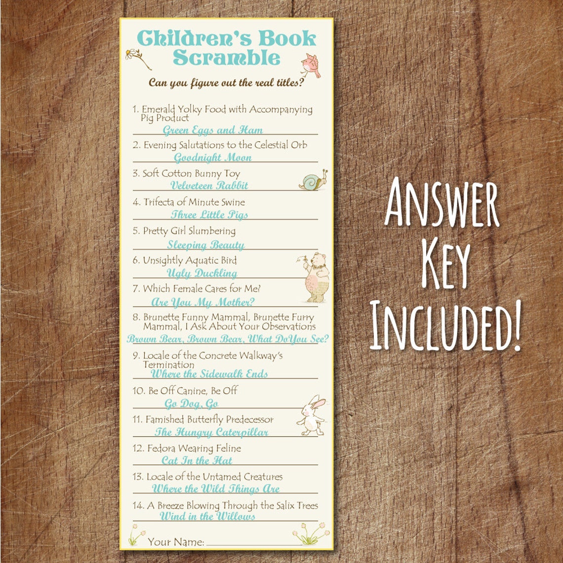 Storybook Baby Shower Children's Book Scramble Game, Printable ...