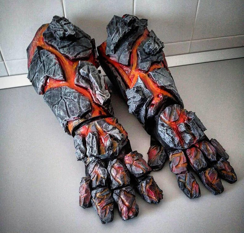 Molten rock / lava / fire cosplay Gauntlets | Etsy